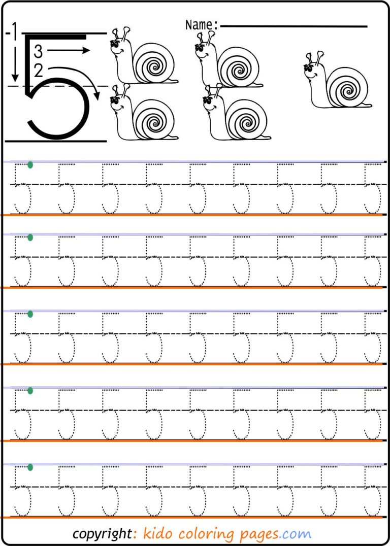 Number 5 Tracing Worksheets For Kindergarten Kids Coloring Pages